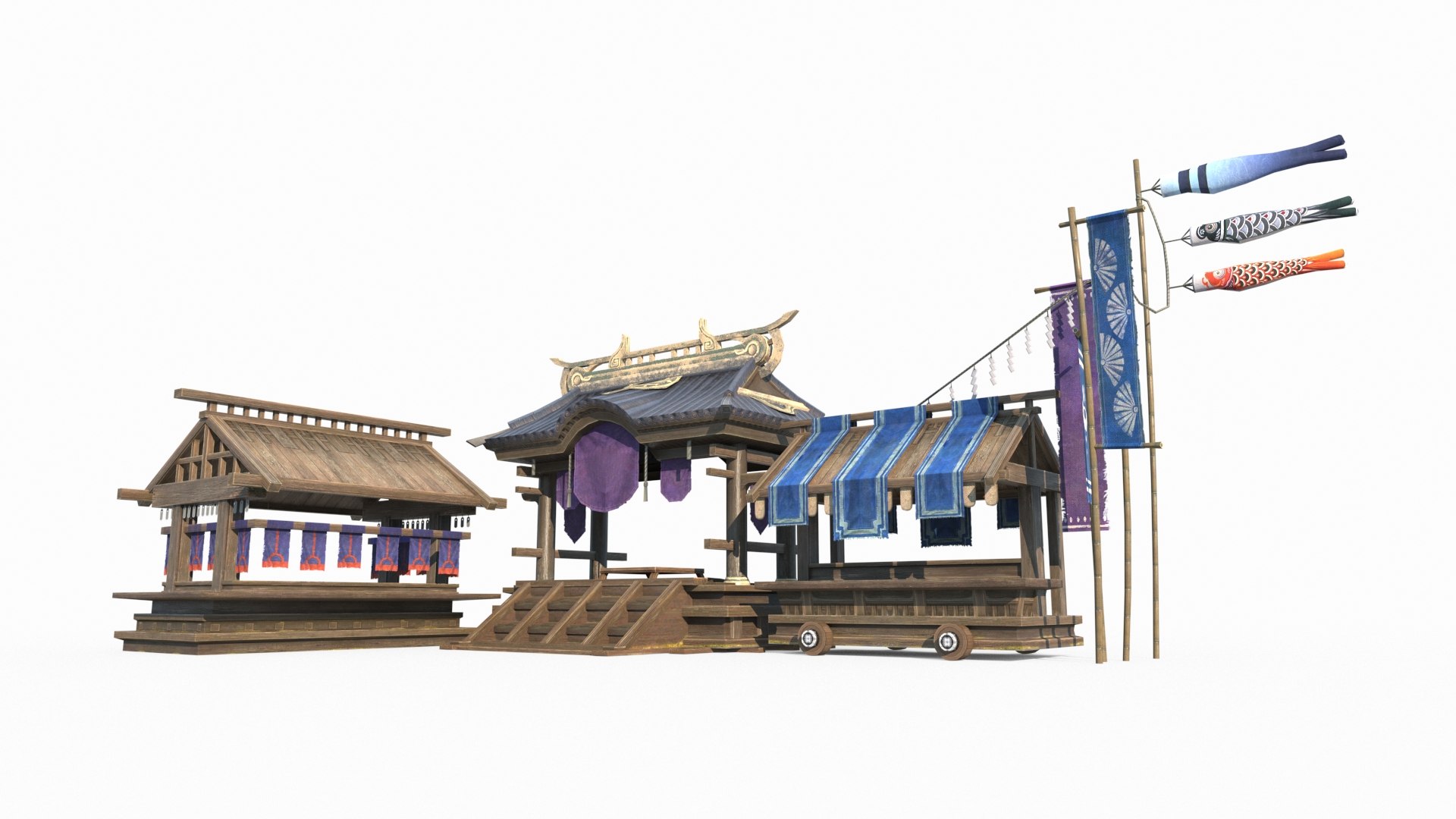 Asian ancient scene roadside stalls model - TurboSquid 2063521