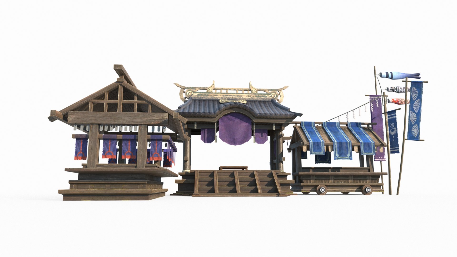 Asian ancient scene roadside stalls model - TurboSquid 2063521