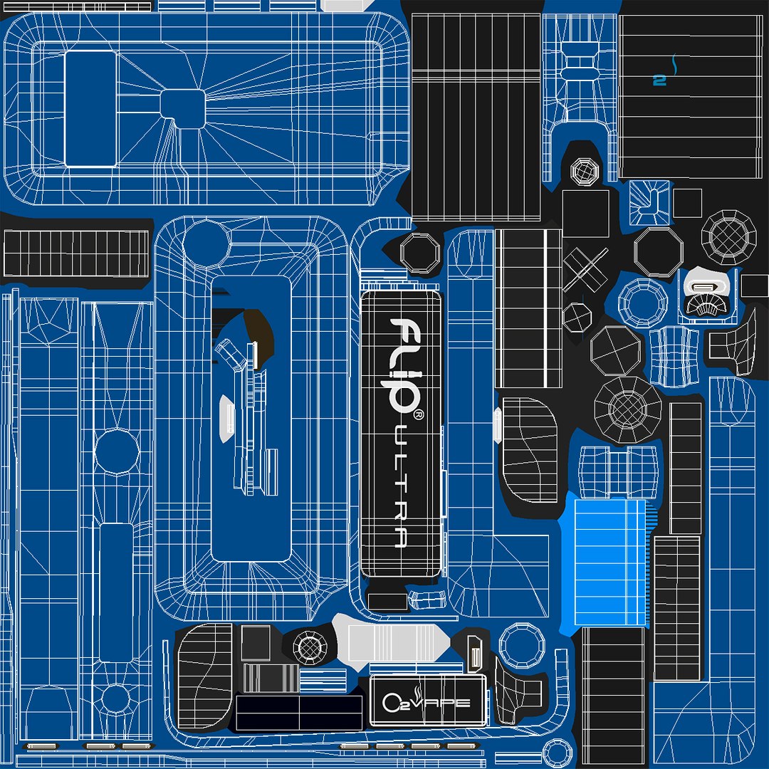 Vape Pen O2VAPE Flip Ultra Unfolded Blue Model - TurboSquid 2190553