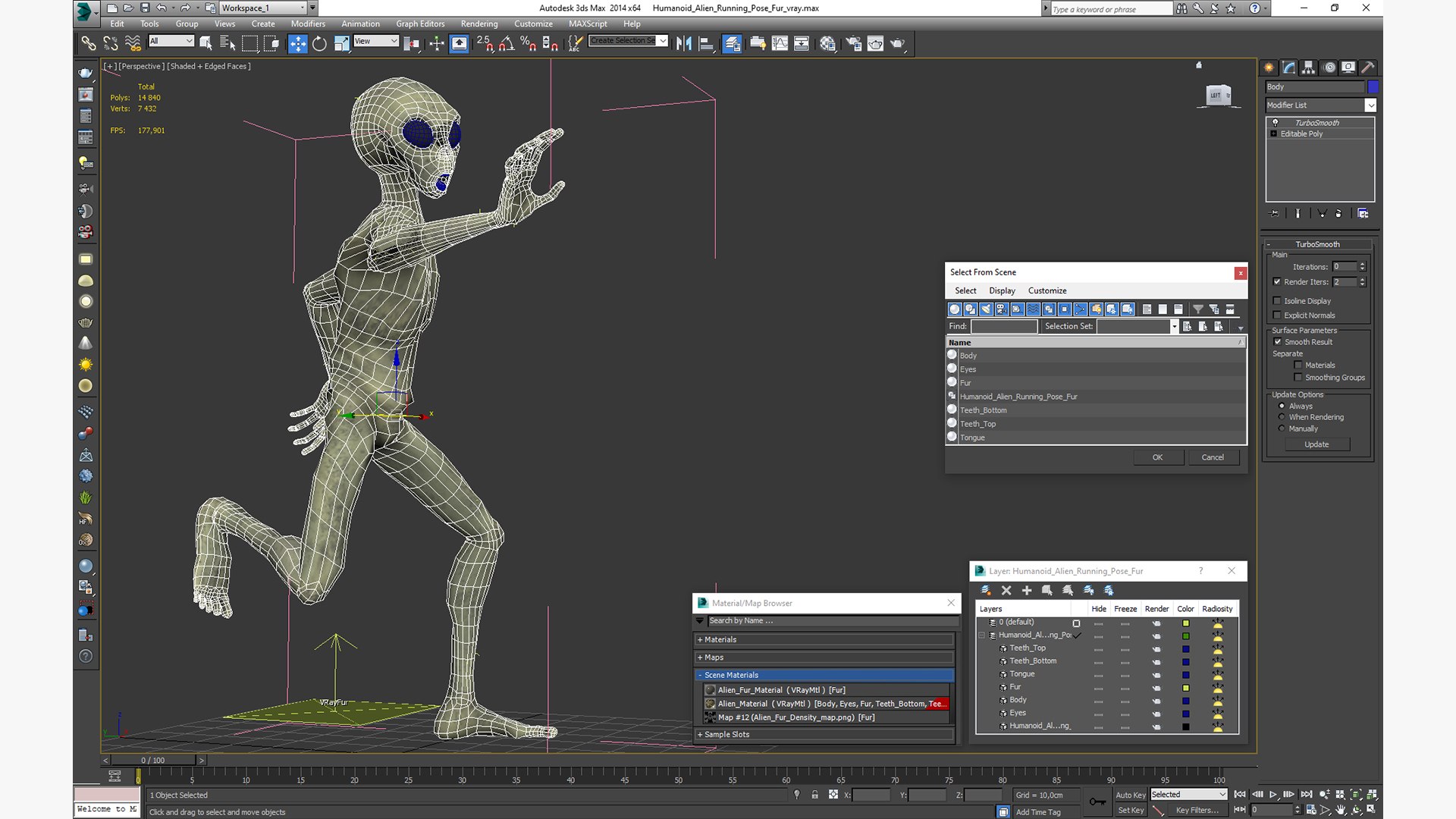 Humanoid Alien Running Pose Fur Model - TurboSquid 1871194