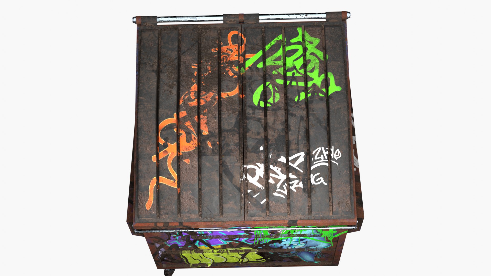 3D Blue Dumpster 2yard Graffiti-Rusty - TurboSquid 2163216