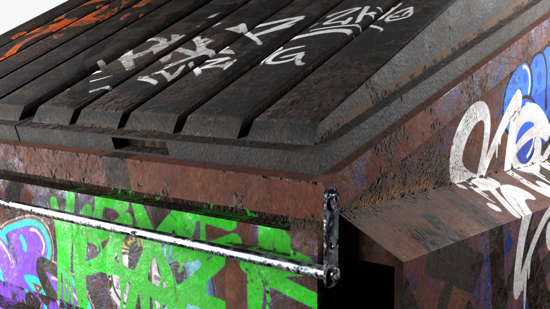 3D Blue Dumpster 2yard Graffiti-Rusty - TurboSquid 2163216