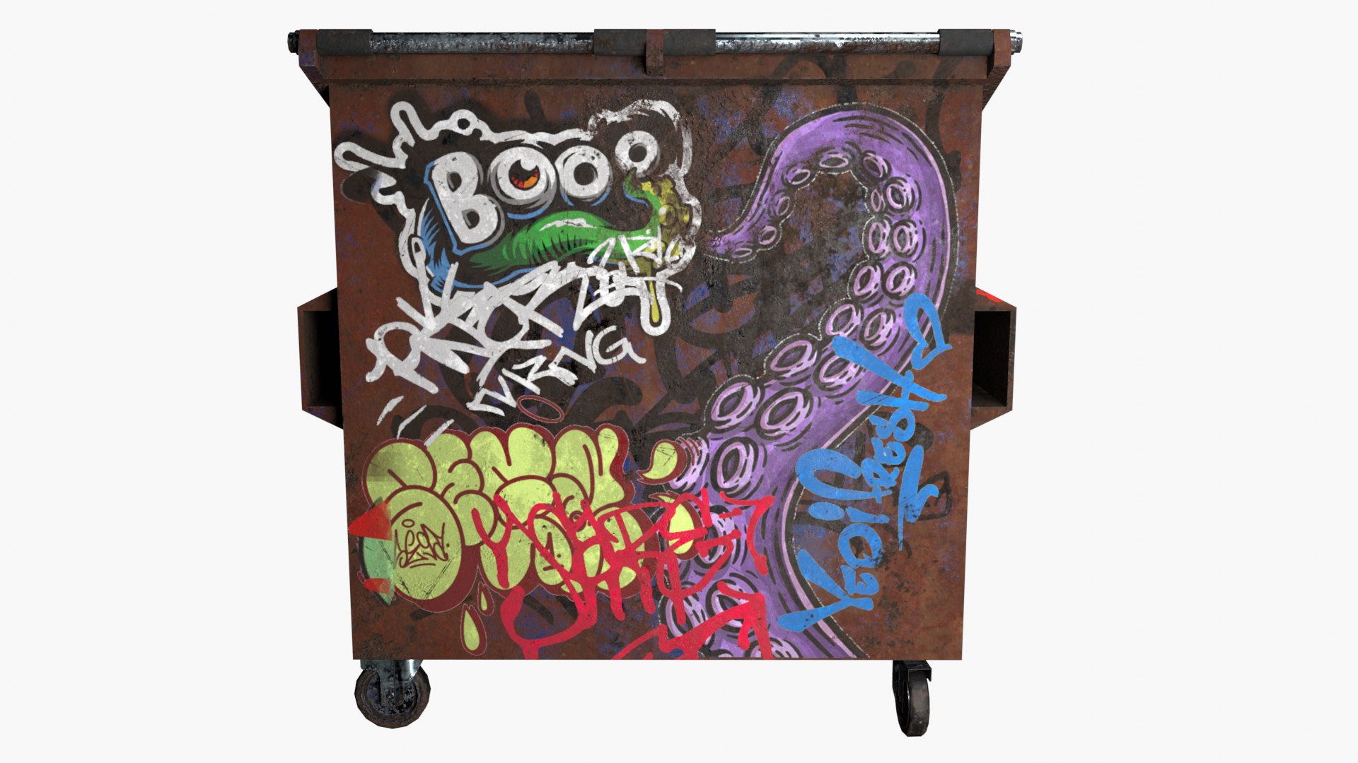 3D Blue Dumpster 2yard Graffiti-Rusty - TurboSquid 2163216