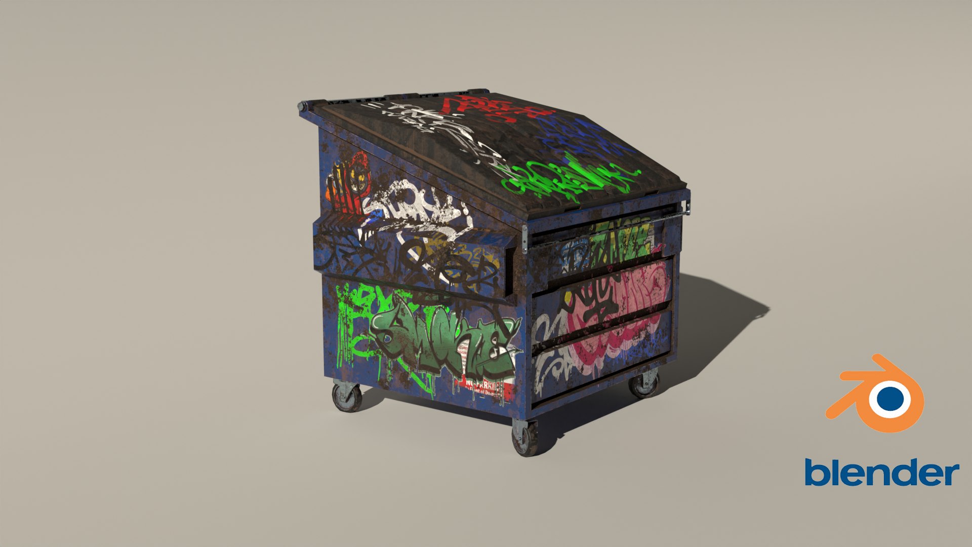 3D Blue Dumpster 2yard Graffiti-Rusty - TurboSquid 2163216