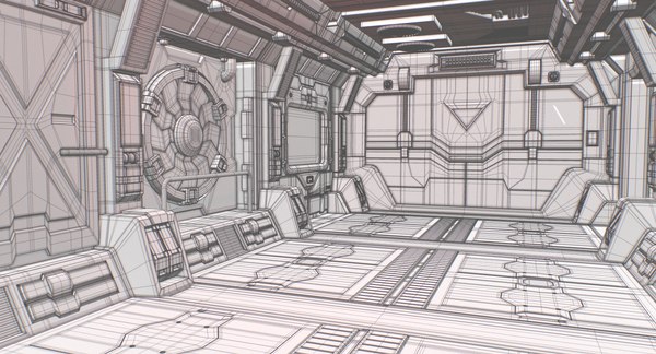 set sci-fi spaceship building interiors 3d fbx