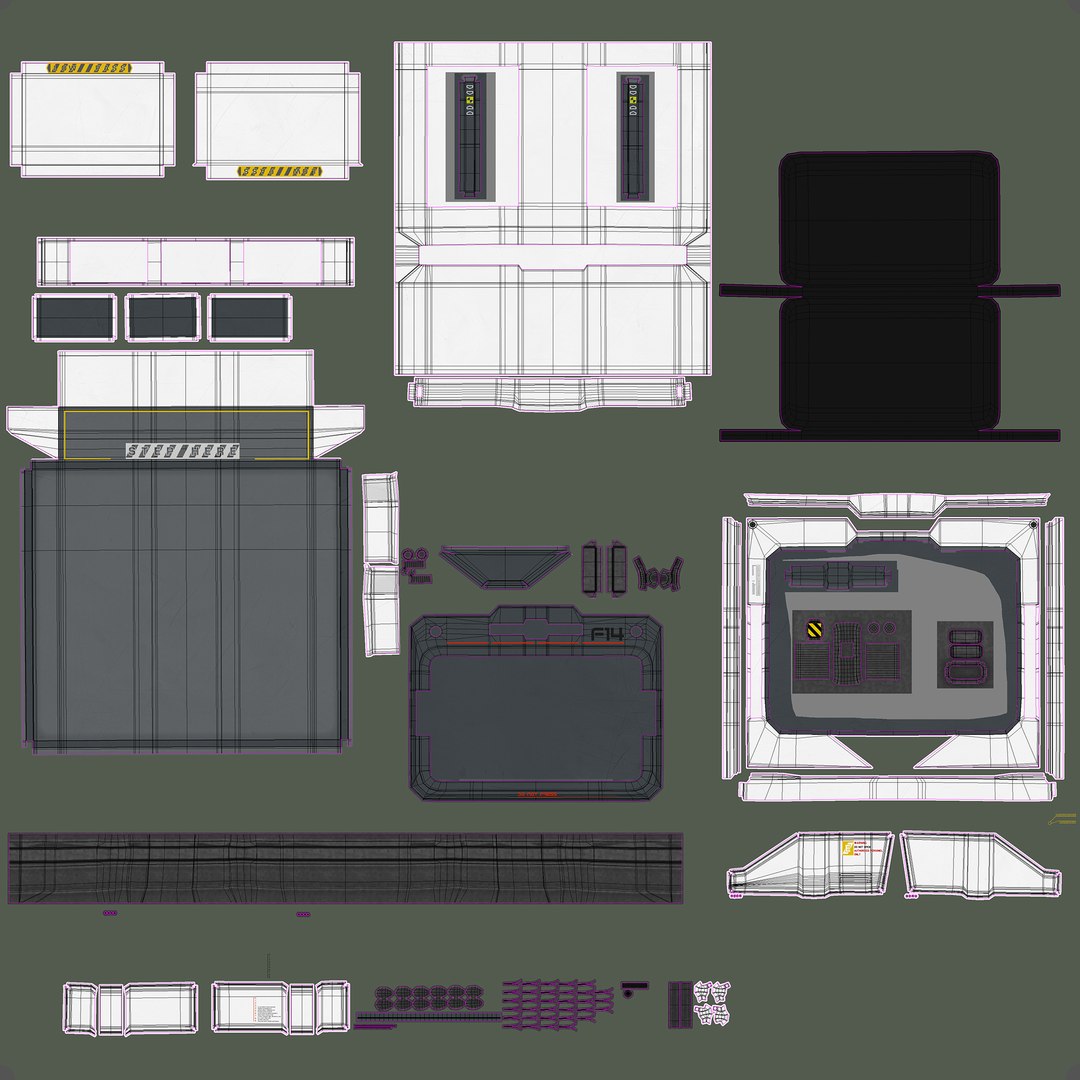 set sci-fi spaceship building interiors 3d fbx