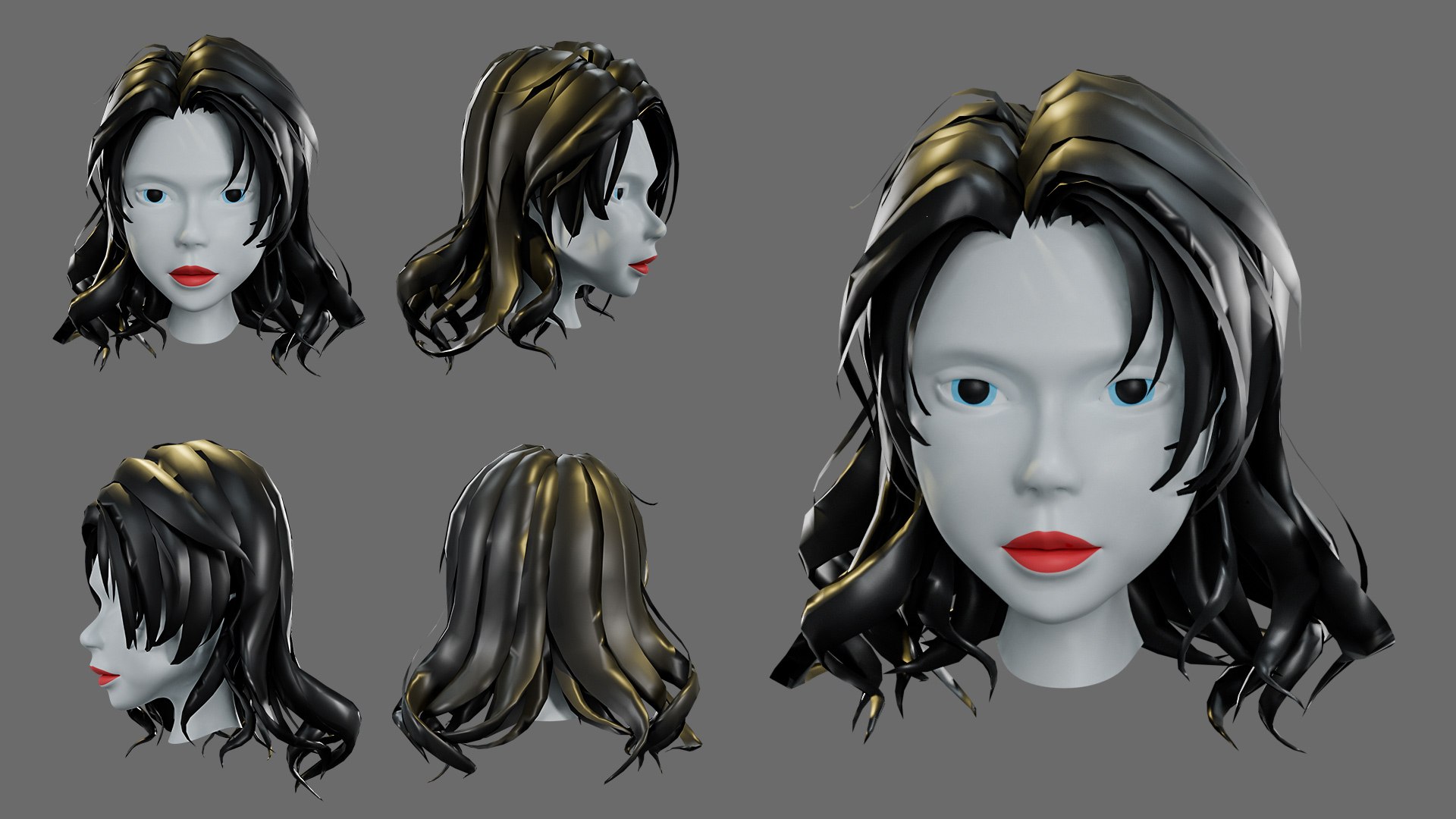 3D Cartoon Women Hairstyle Model - TurboSquid 2221674