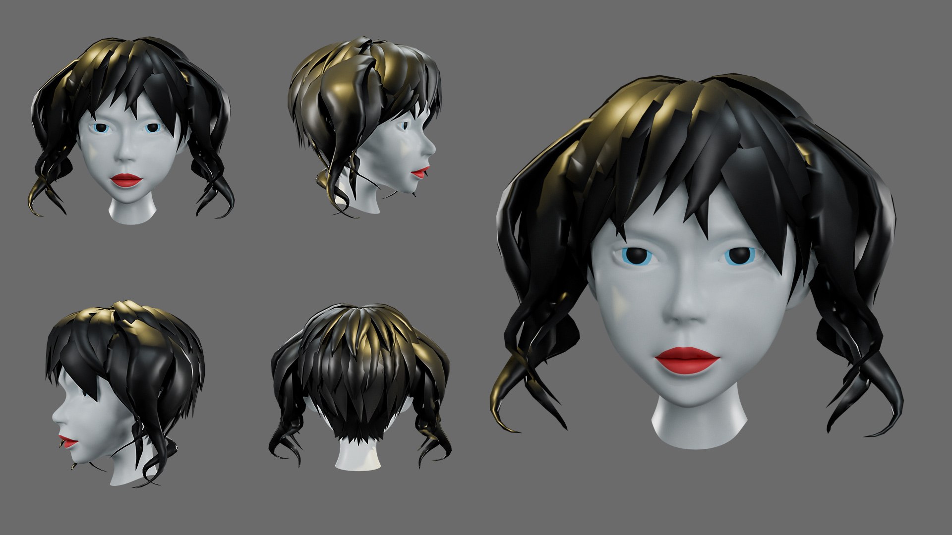 3D Cartoon Women Hairstyle Model - TurboSquid 2221674