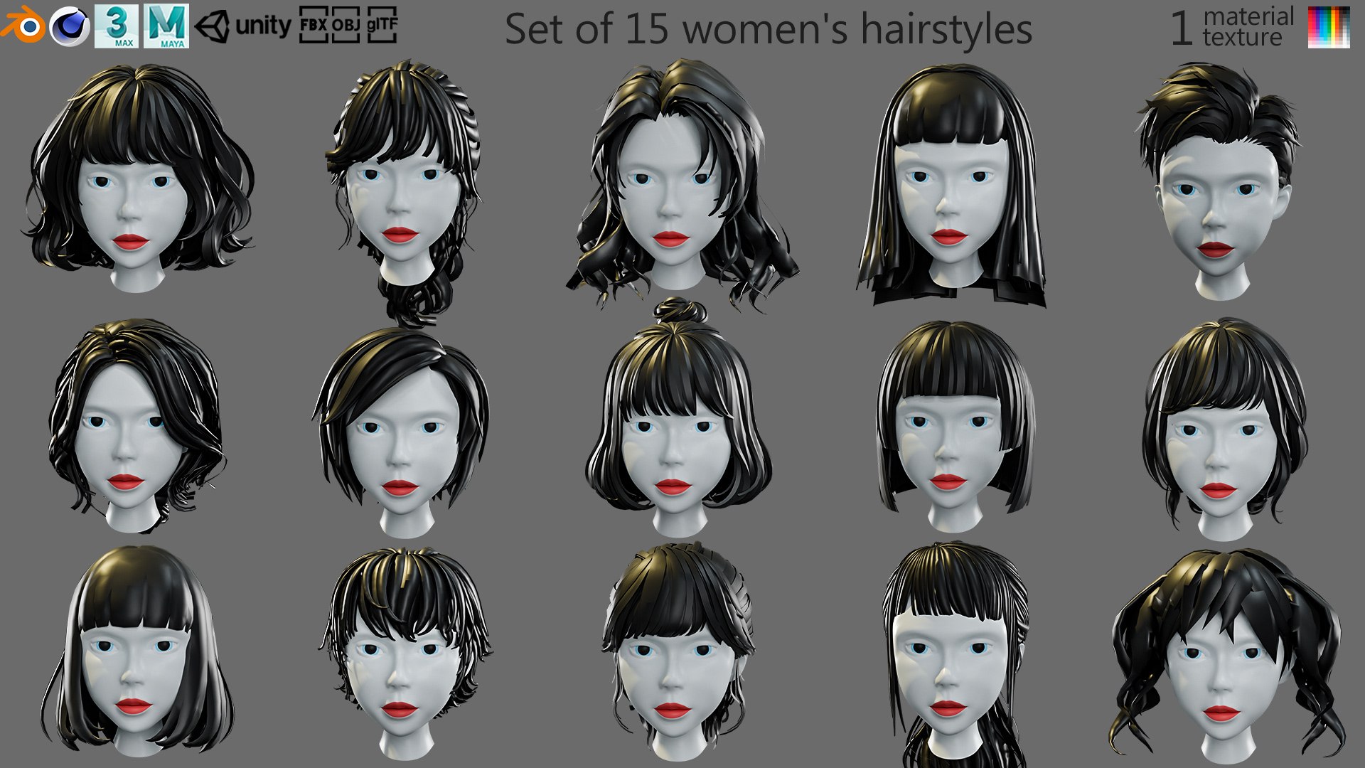 3D Cartoon Women Hairstyle Model - TurboSquid 2221674