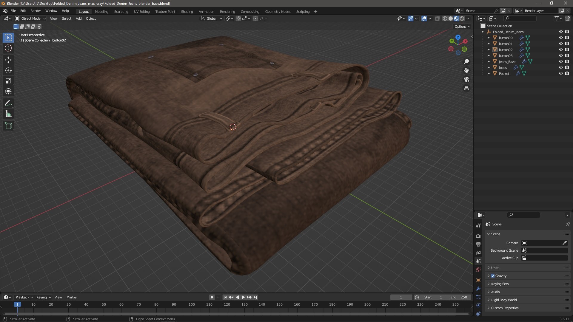 3D Folded Denim Jeans Model - TurboSquid 2326875