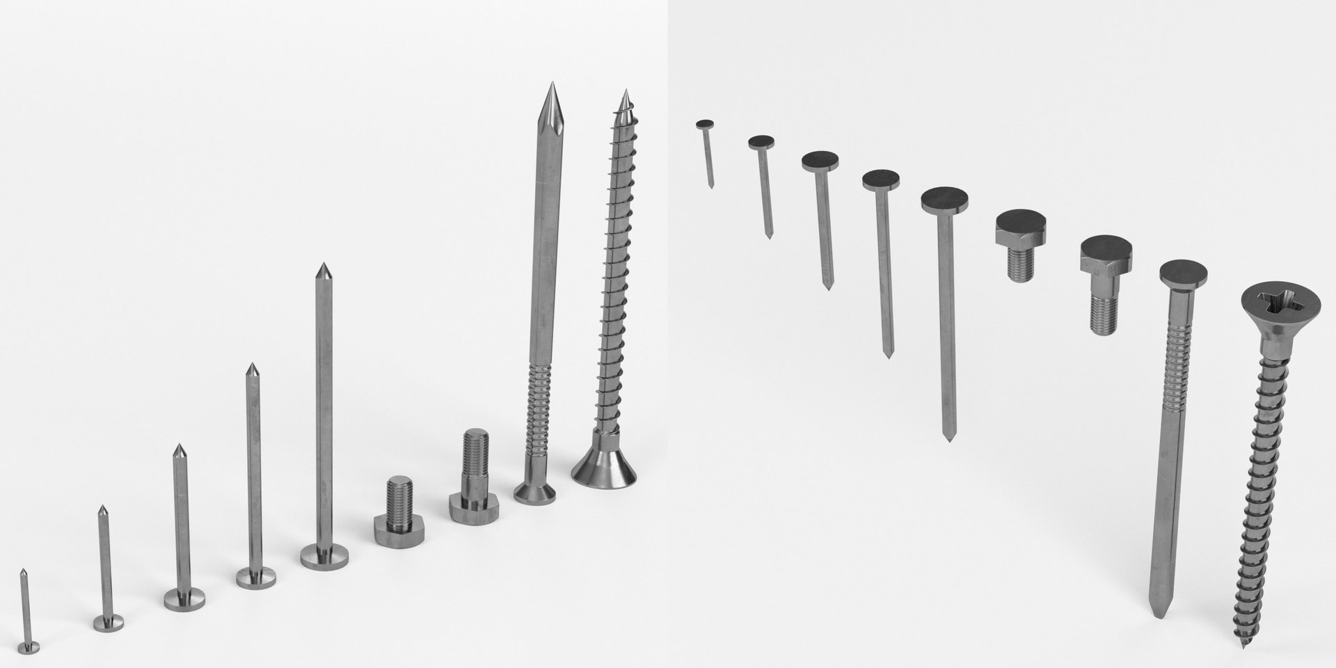 3d Iron Nail Screws Set Model