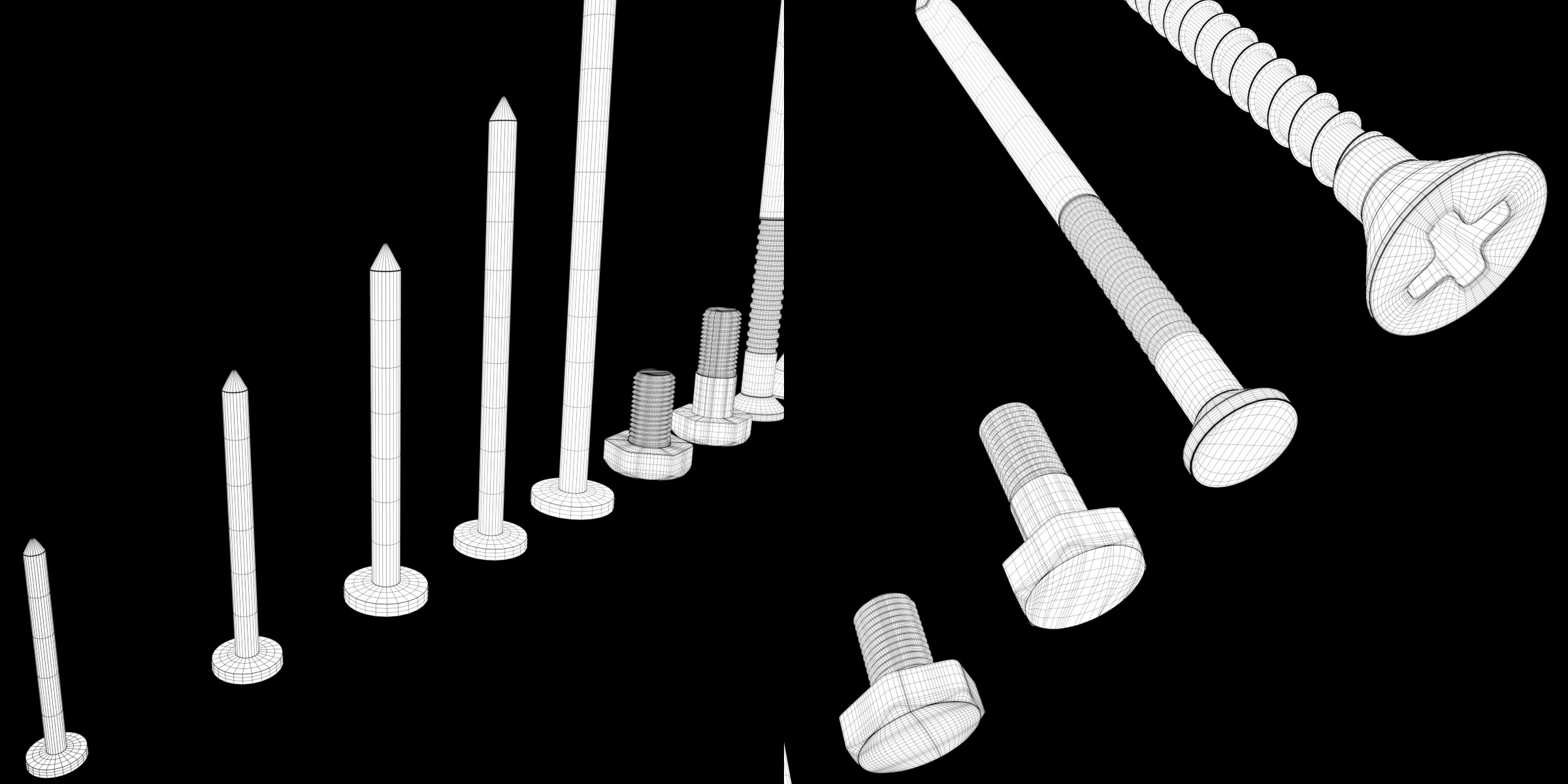 3d iron nail screws set model