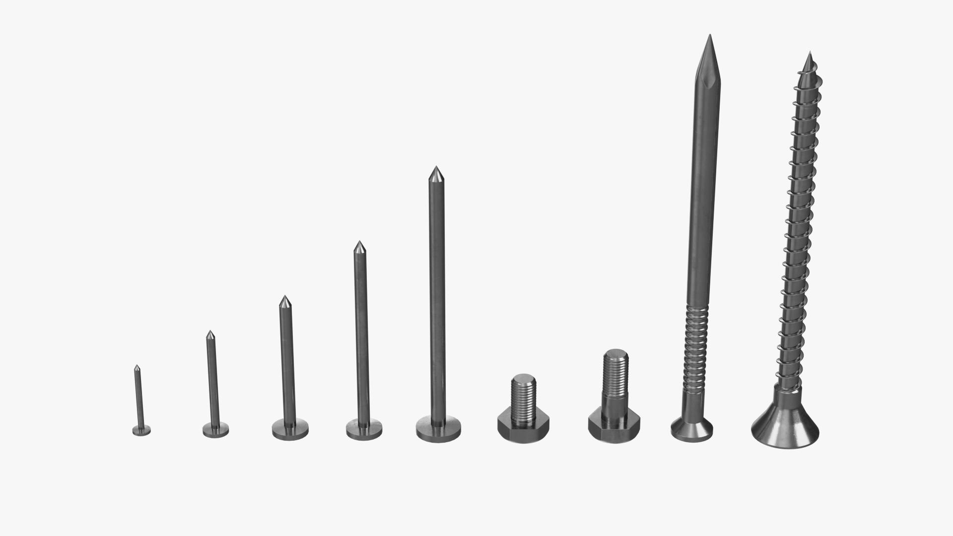 3d Iron Nail Screws Set Model