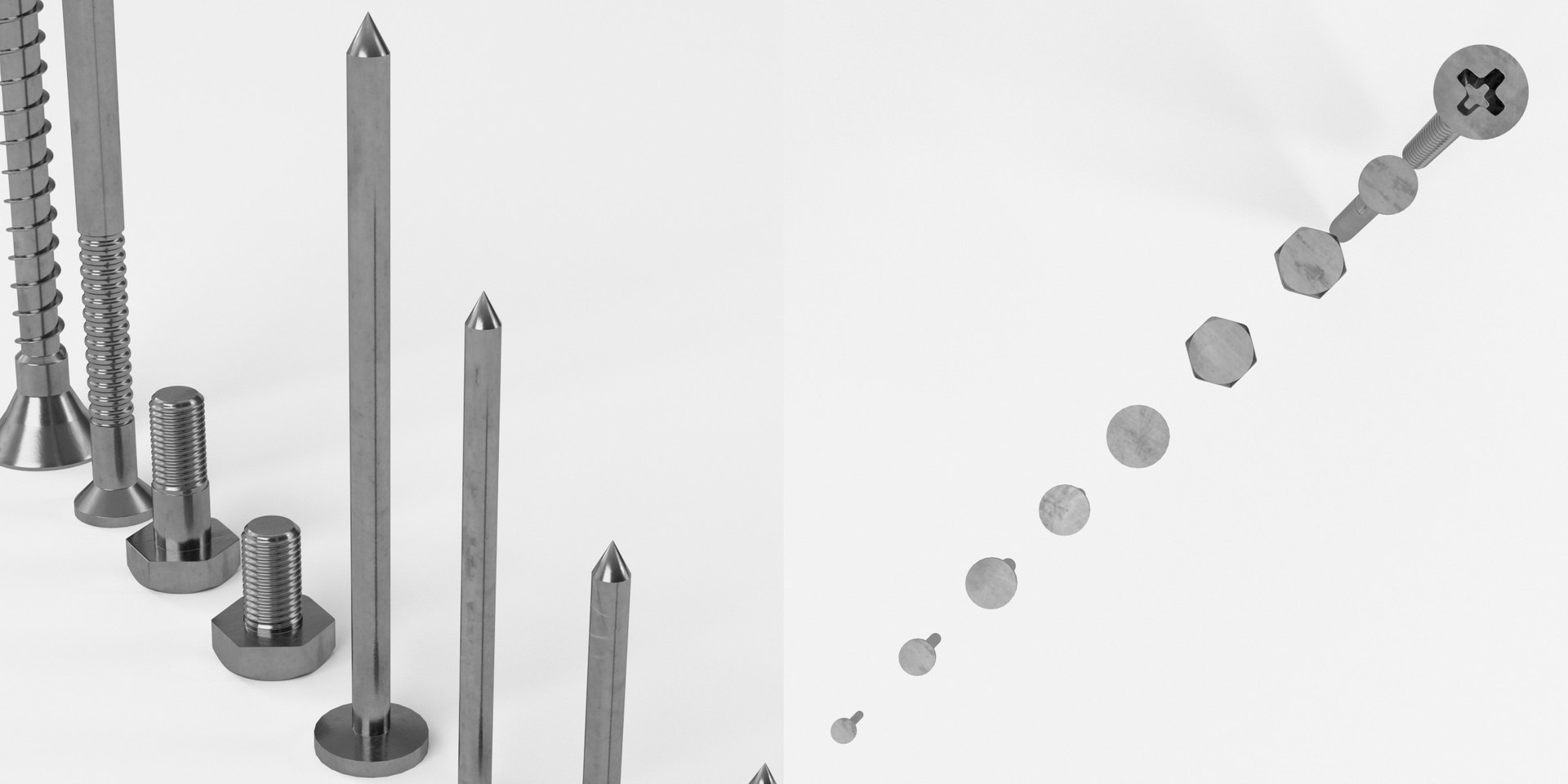 3d Iron Nail Screws Set Model