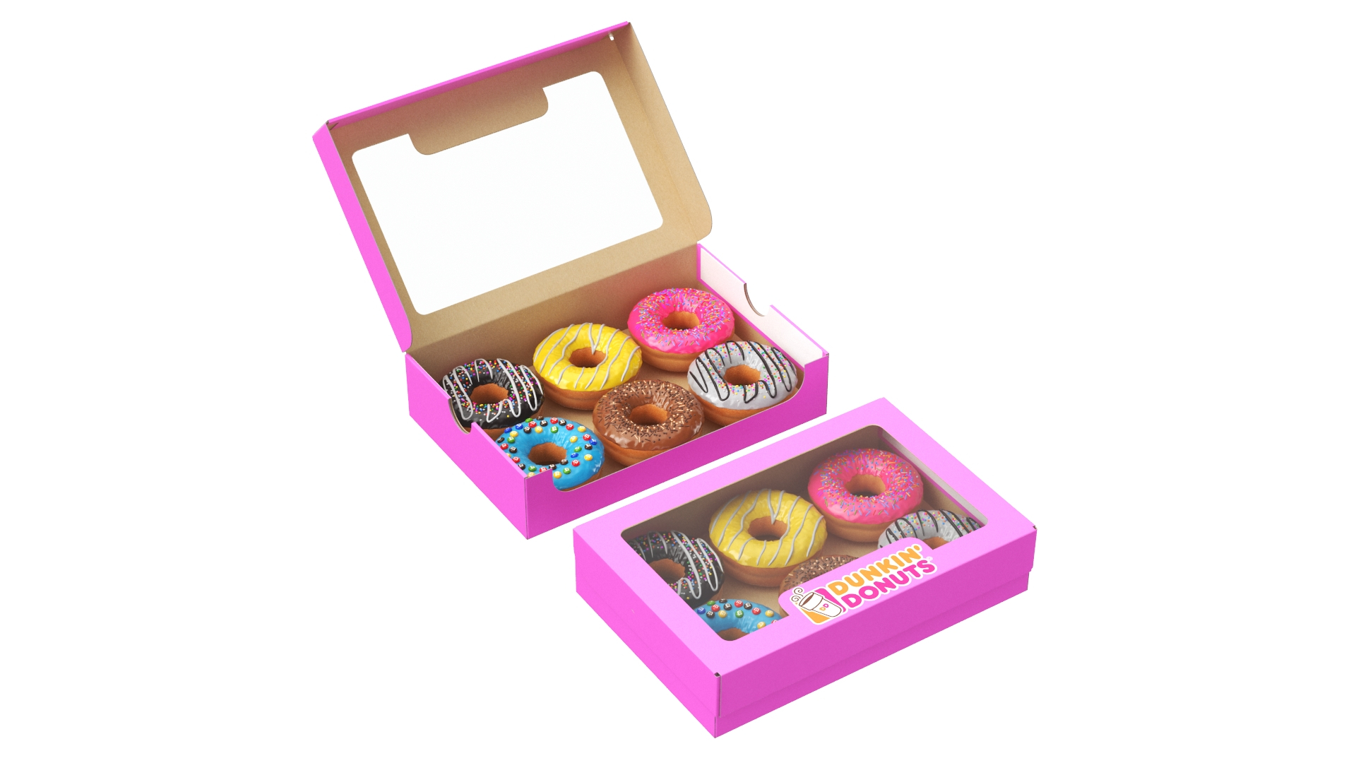 3D Detailed Dunkin Donuts Close Open Boxes Model - TurboSquid 2219823