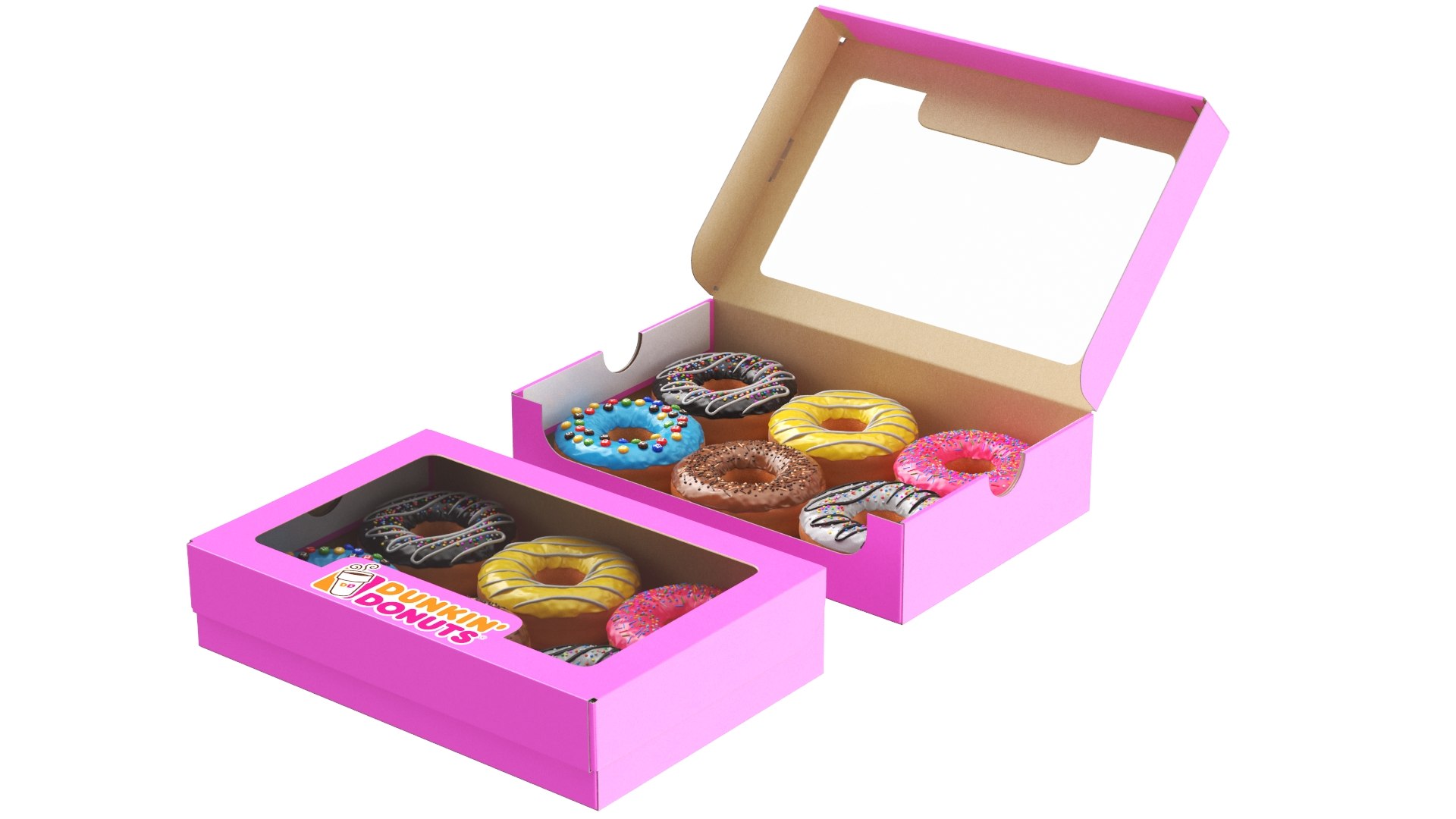 3D Detailed Dunkin Donuts Close Open Boxes Model - TurboSquid 2219823