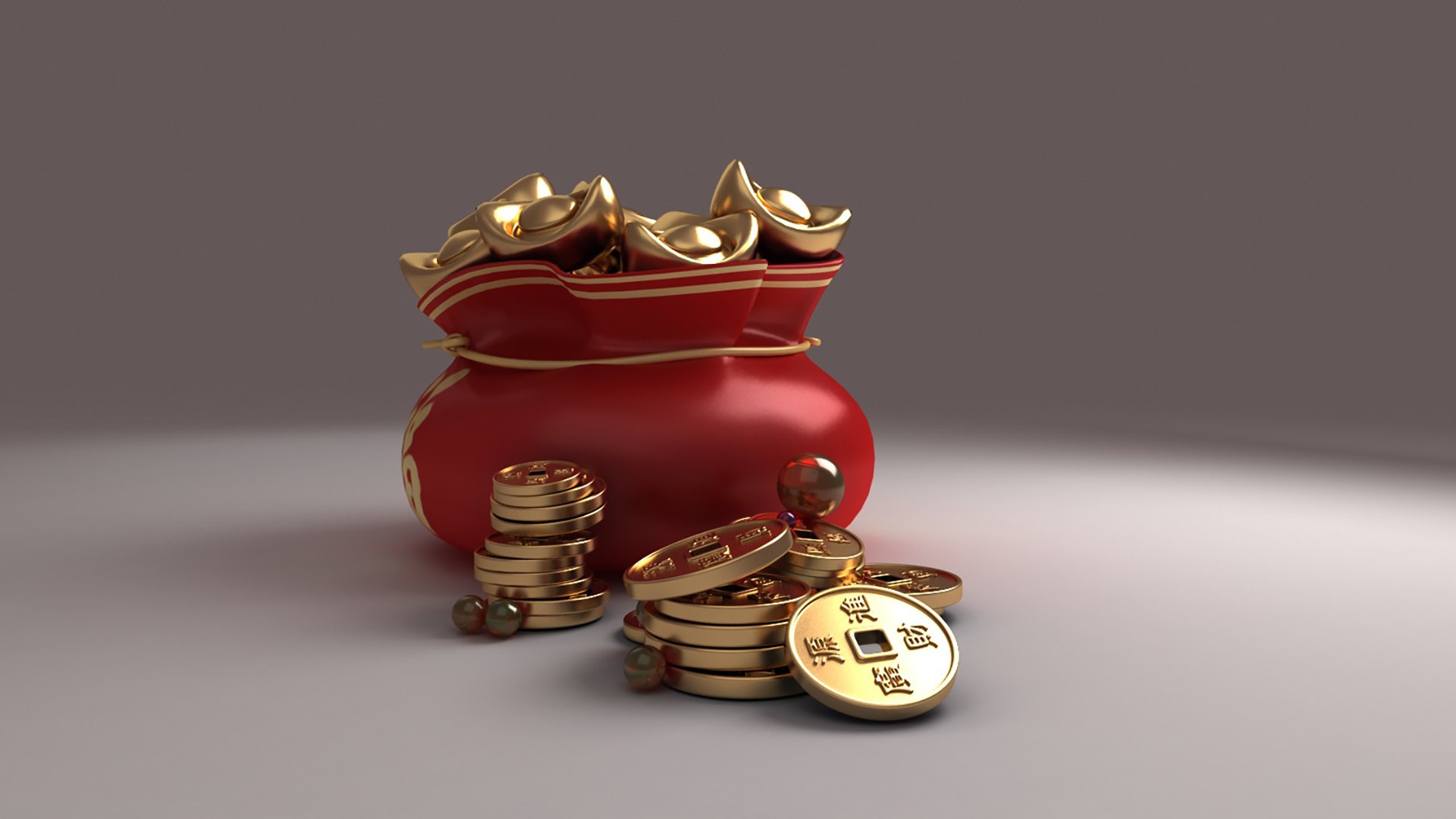 3D Model Pile Gold Coins Bags Golden Bag Gem Ruby Diamond Jewelry ...