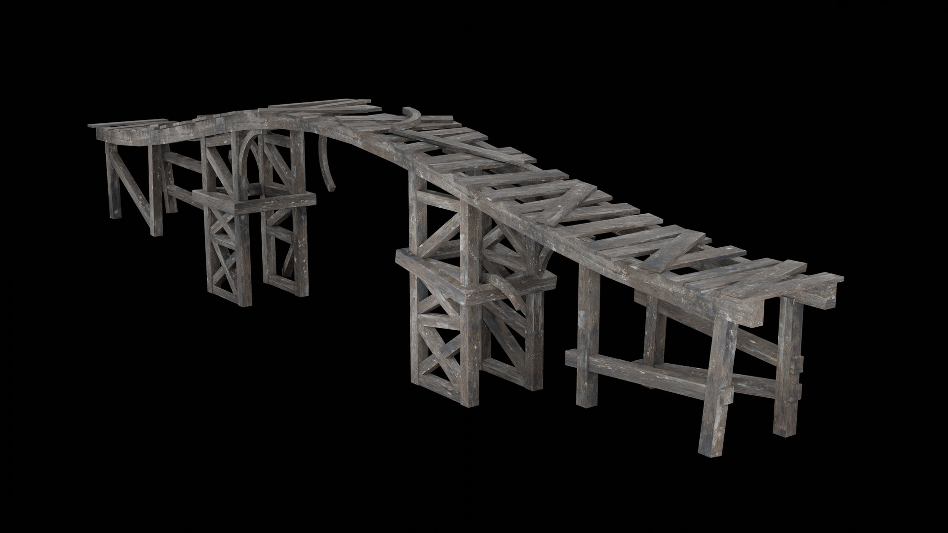DESTROYED WOODEN BRIDGE MEDIEVAL FANTASY ROAD OLD COLLECTION 3D model ...