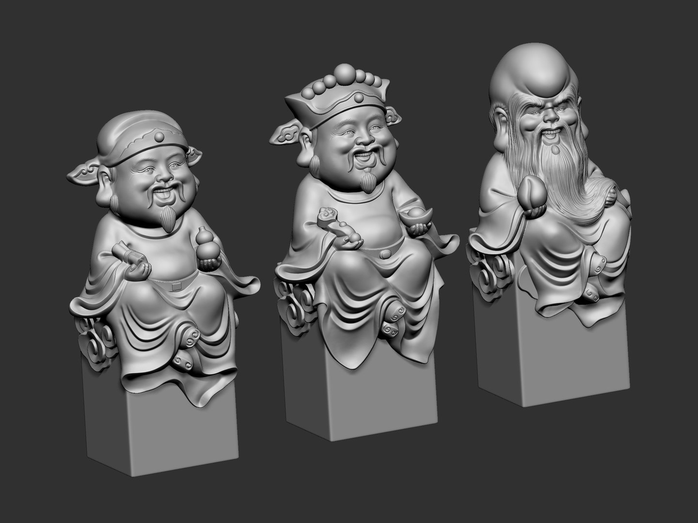 The Three Gods Of Fortune Prosperity And Longevity 3D Model ...