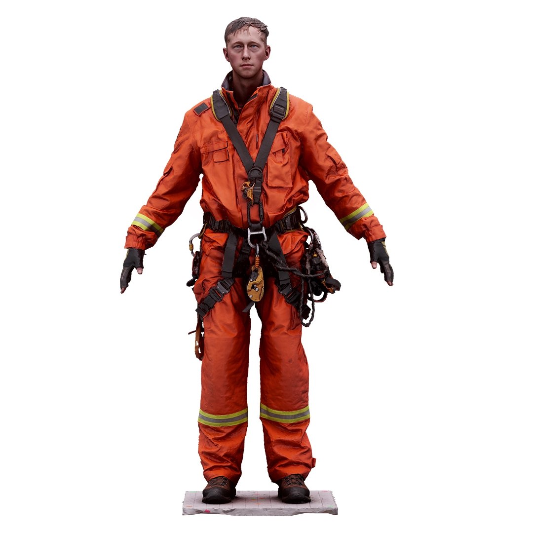 3D Model A Pose Raw Body Scan Sam Atkins Fireman Climbing Suit ...