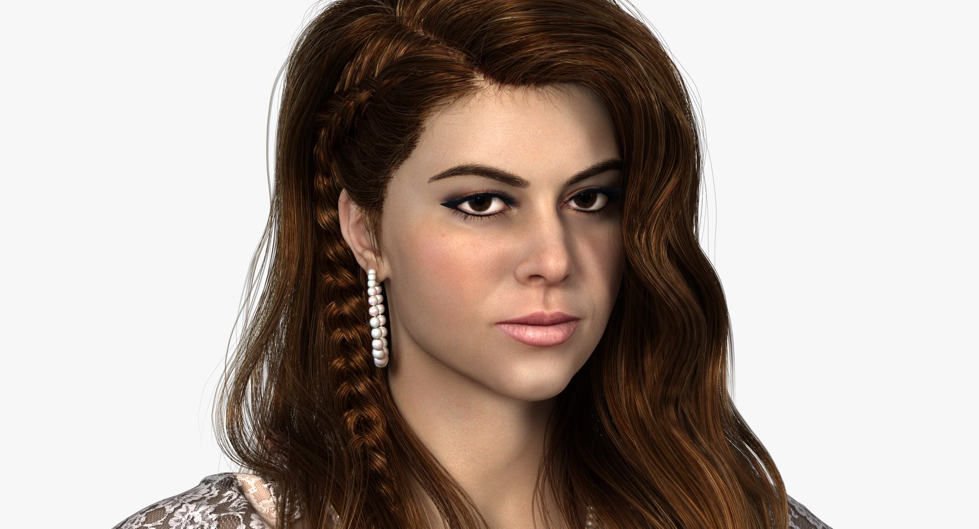 Realistic Long Brown Hairstyle Braid Ornatrix 3D model - TurboSquid 2054885