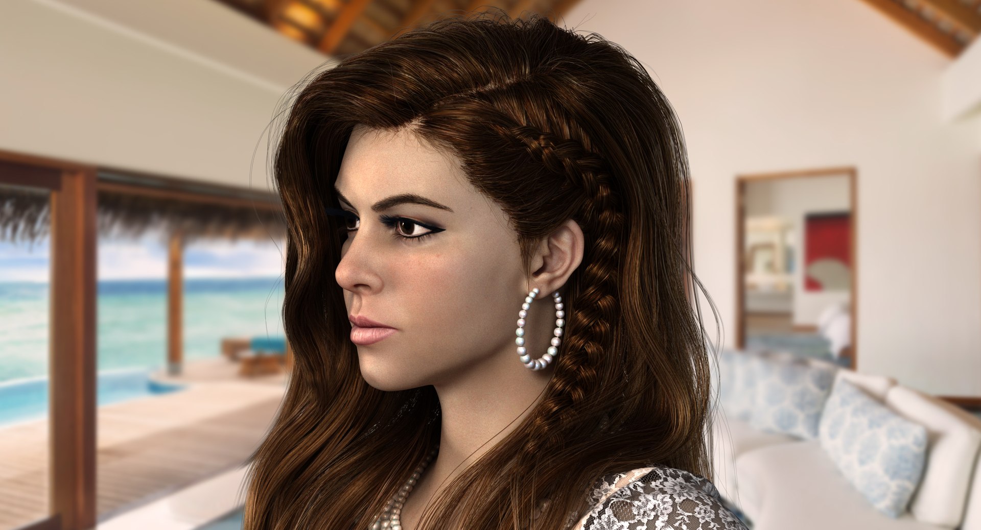 Realistic Long Brown Hairstyle Braid Ornatrix 3D model - TurboSquid 2054885