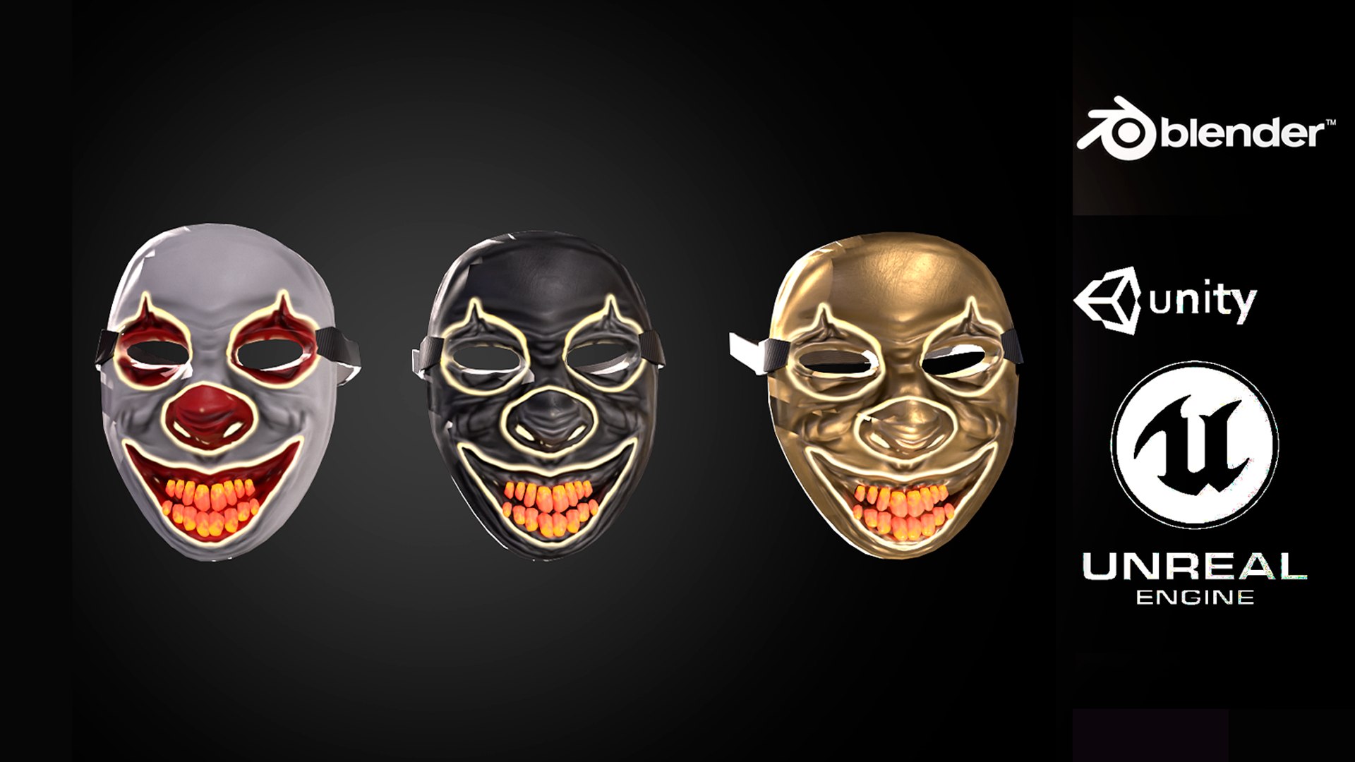 Clown Masks Pack 5 Masks 3D Model - TurboSquid 2388094