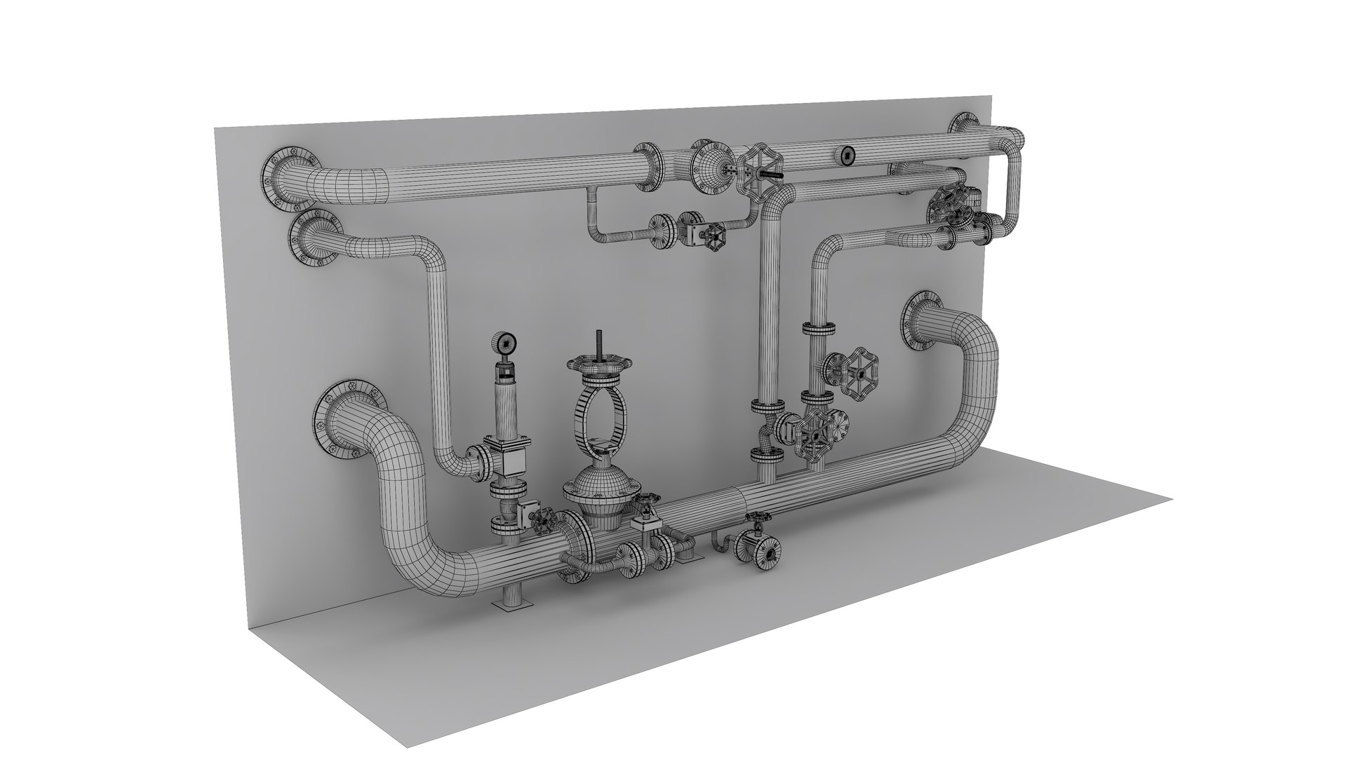 3D Industrial Pipe System With Valves And Gauges - TurboSquid 2276810