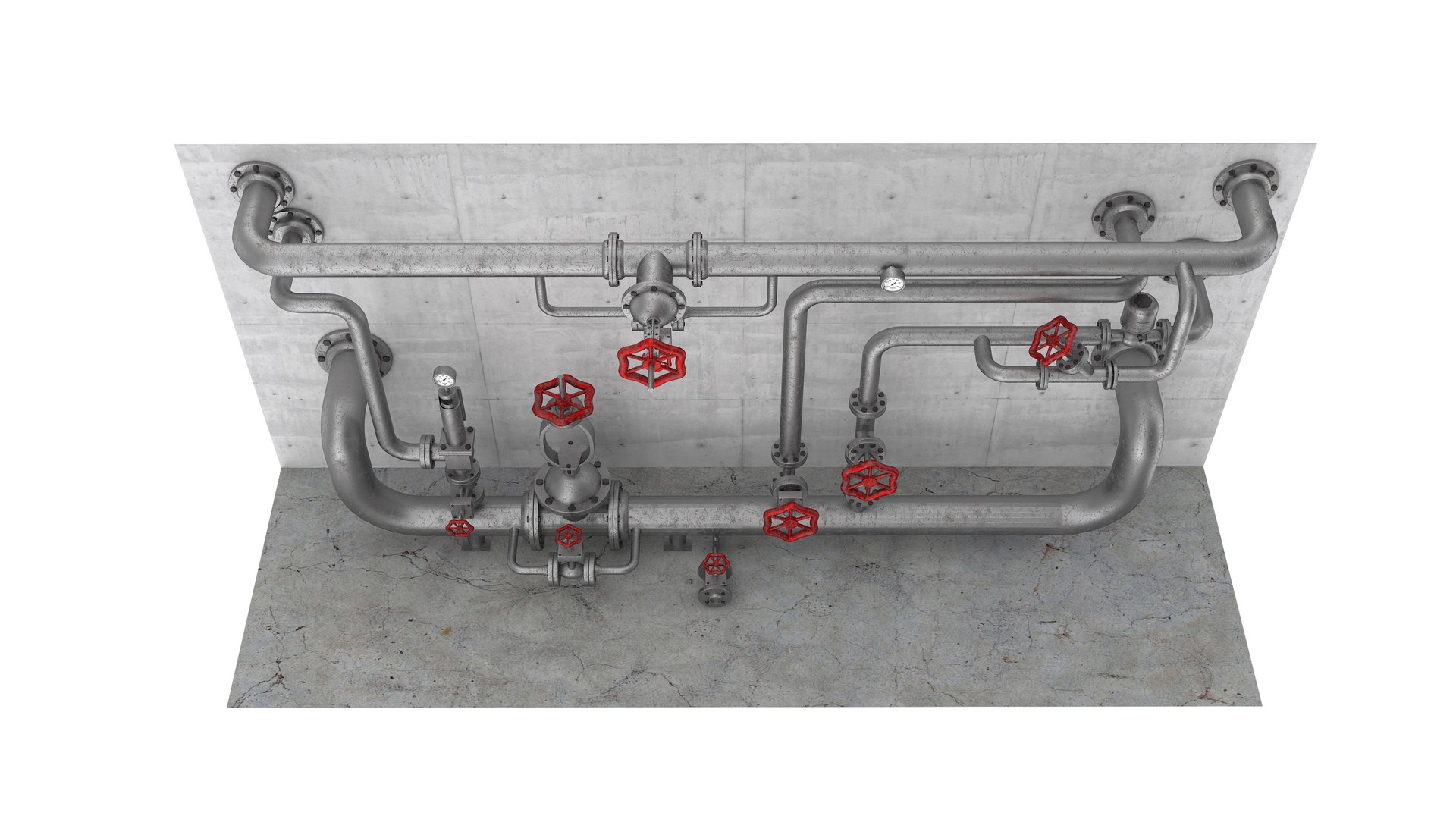 3D Industrial Pipe System With Valves And Gauges - TurboSquid 2276810