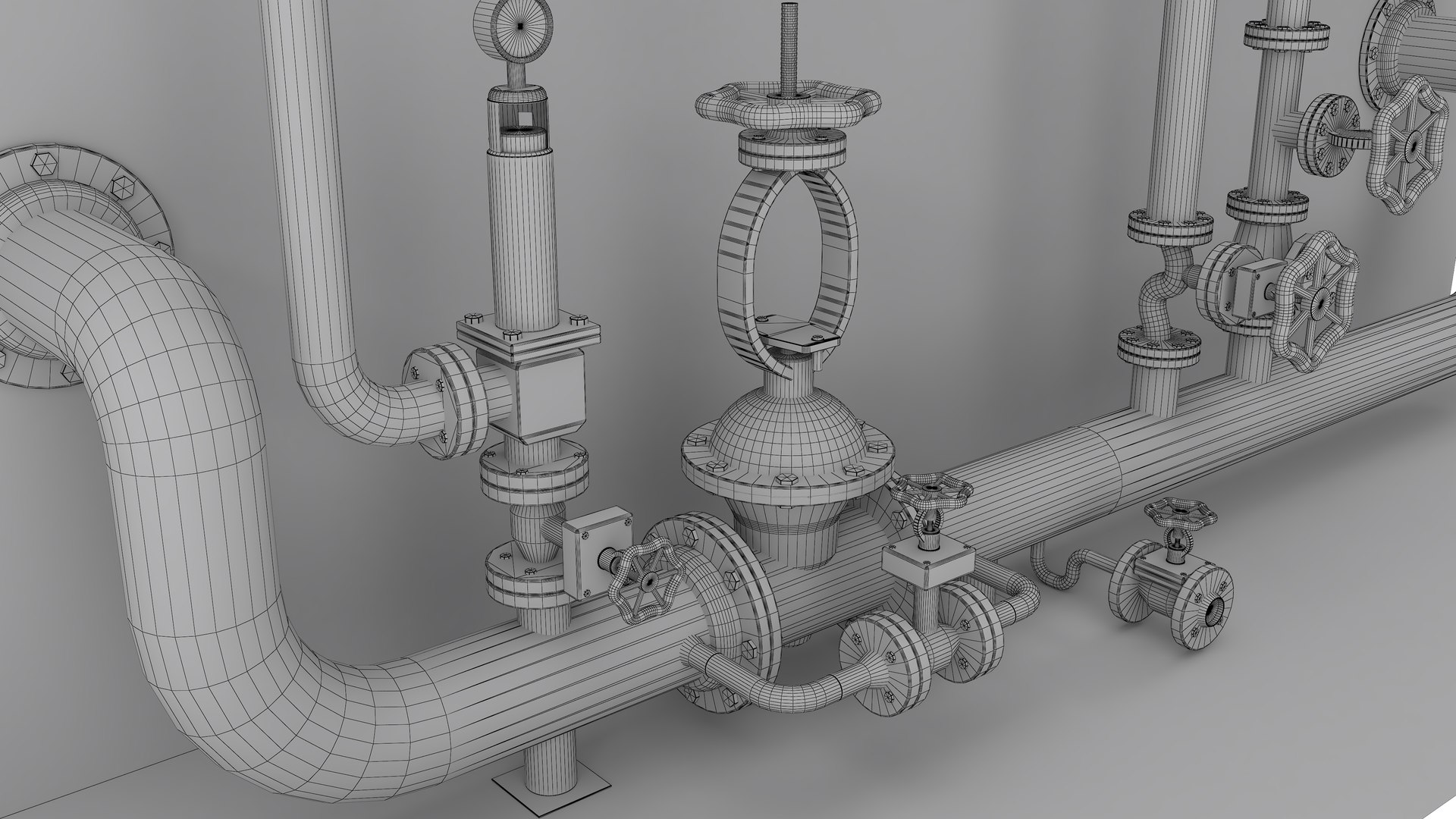 3D Industrial Pipe System With Valves And Gauges - TurboSquid 2276810