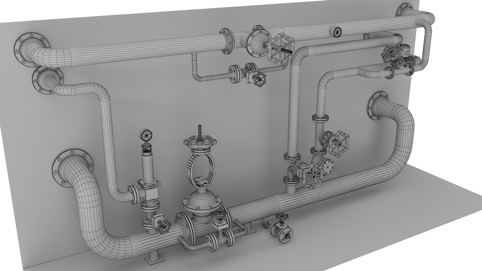 3D Industrial Pipe System With Valves And Gauges - TurboSquid 2276810