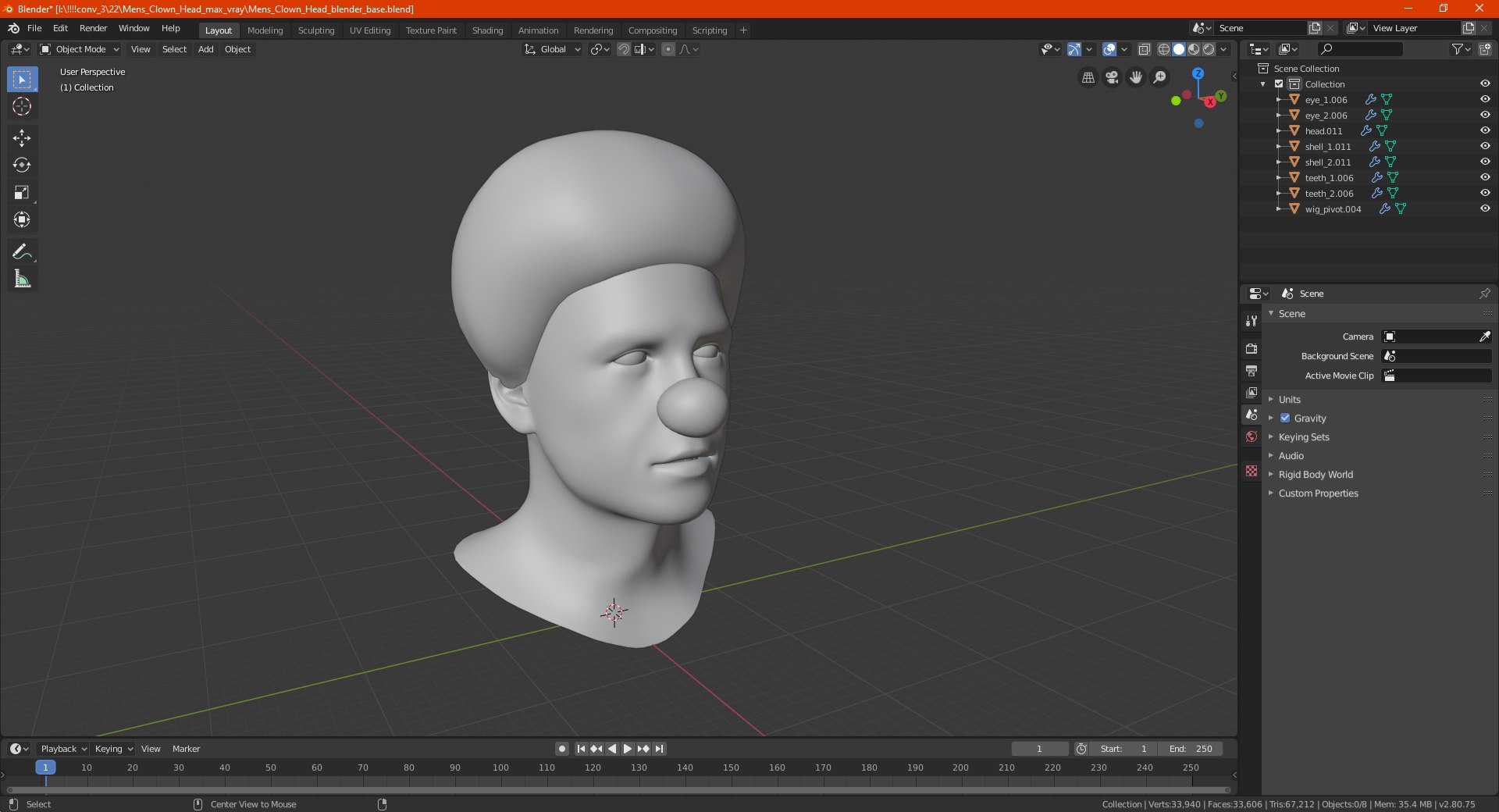 3D man clown head mens - TurboSquid 1587681