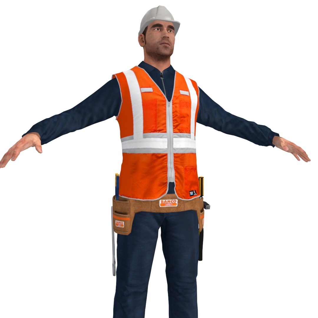 rigged worker biped man 3d max