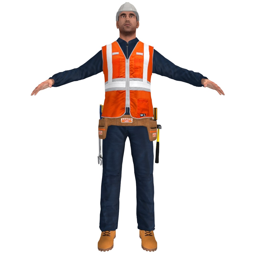 rigged worker biped man 3d max