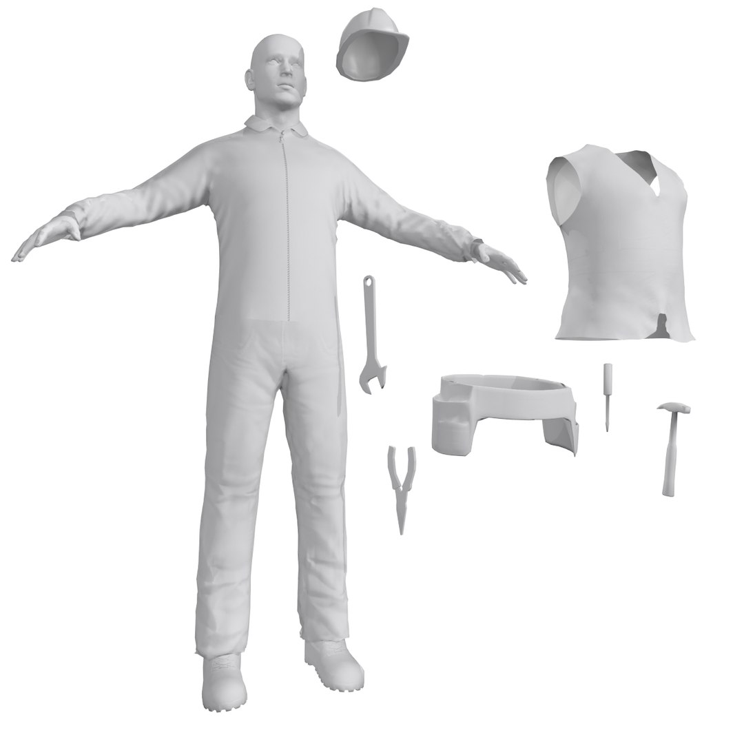 rigged worker biped man 3d max