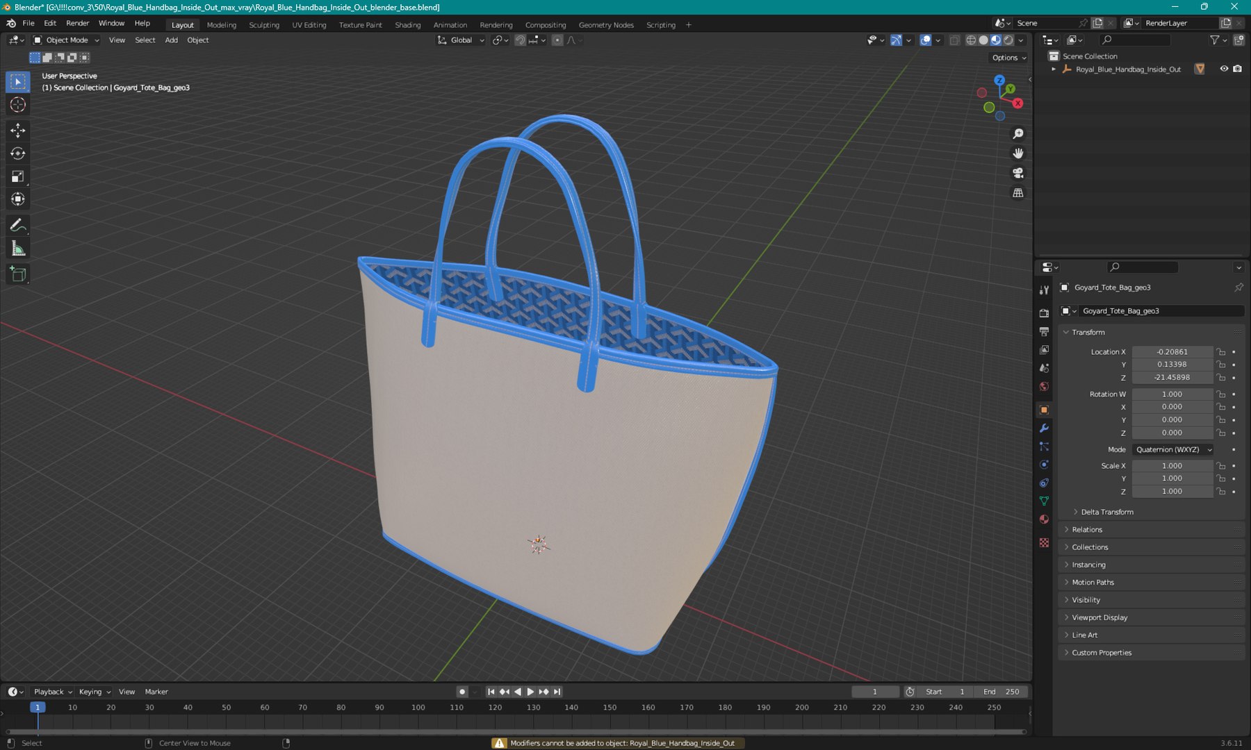 Royal Blue Handbag Inside Out 3D Model - TurboSquid 2369035