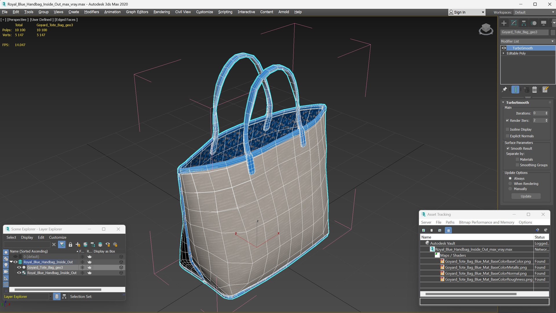 Royal Blue Handbag Inside Out 3D Model - TurboSquid 2369035