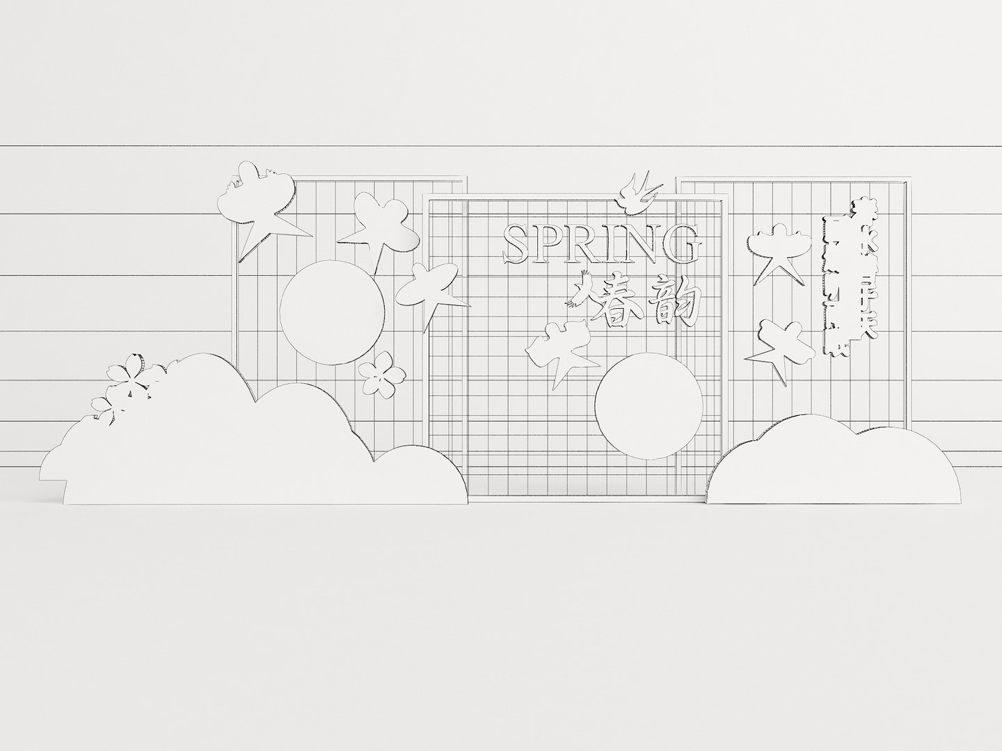 3D Neo Chinese Spring Scenography Vernal Qi Flow Installation Guofeng ...