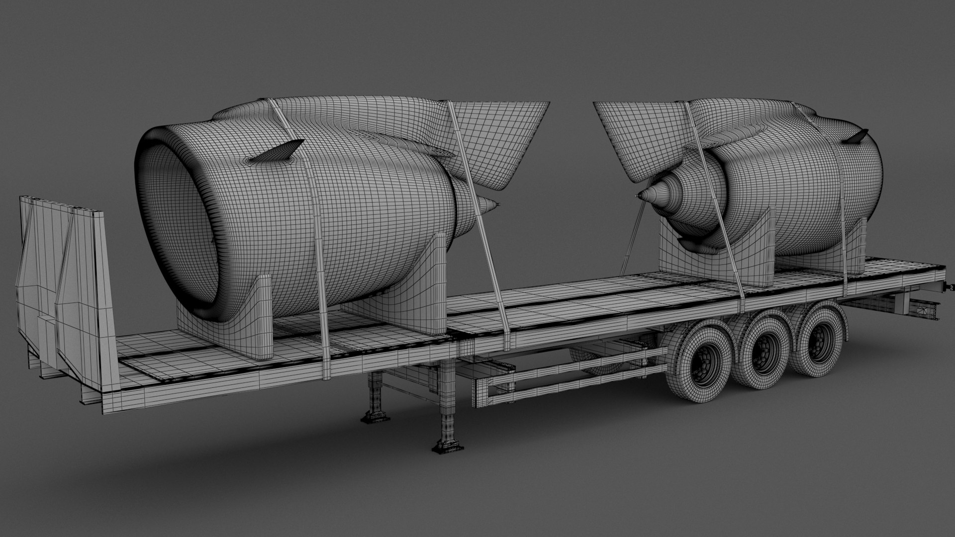 3D Flatbed Trailer With Jet Engines - TurboSquid 1719427