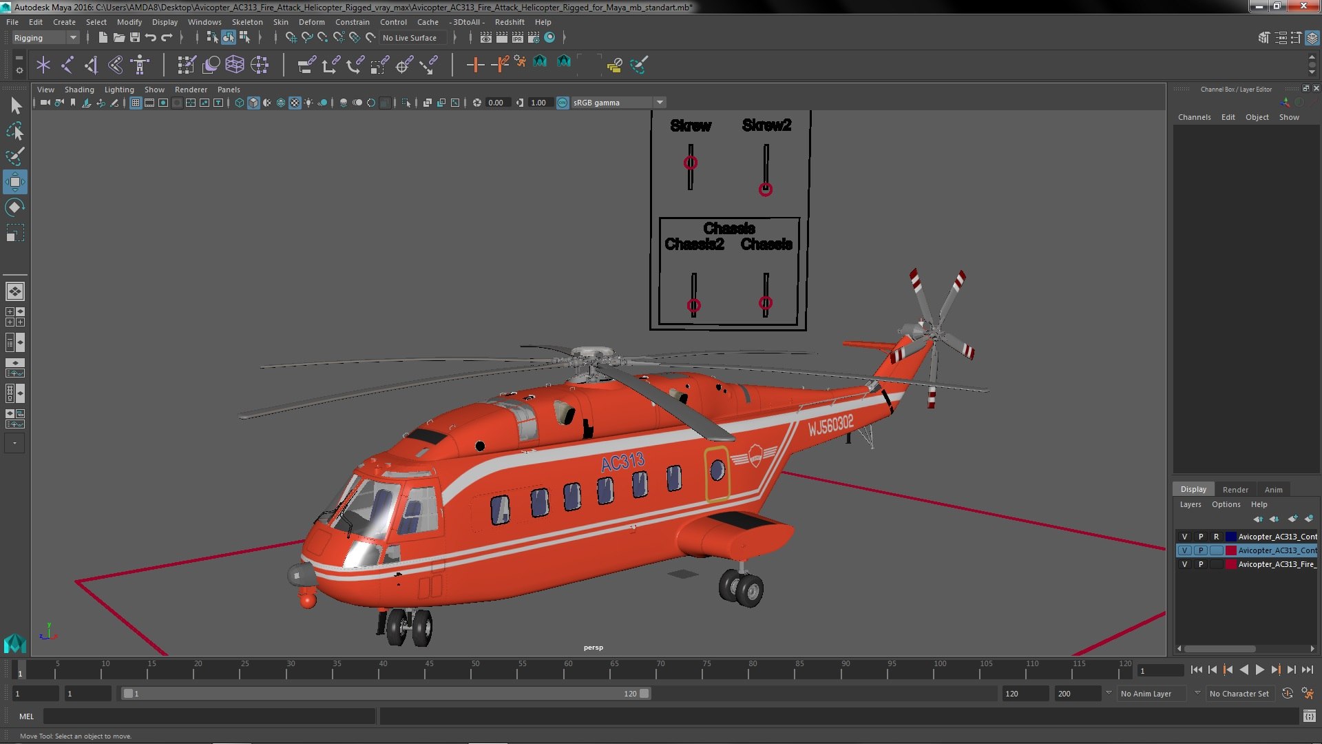 3D Avicopter AC313 Fire Attack Helicopter Rigged for Maya model ...