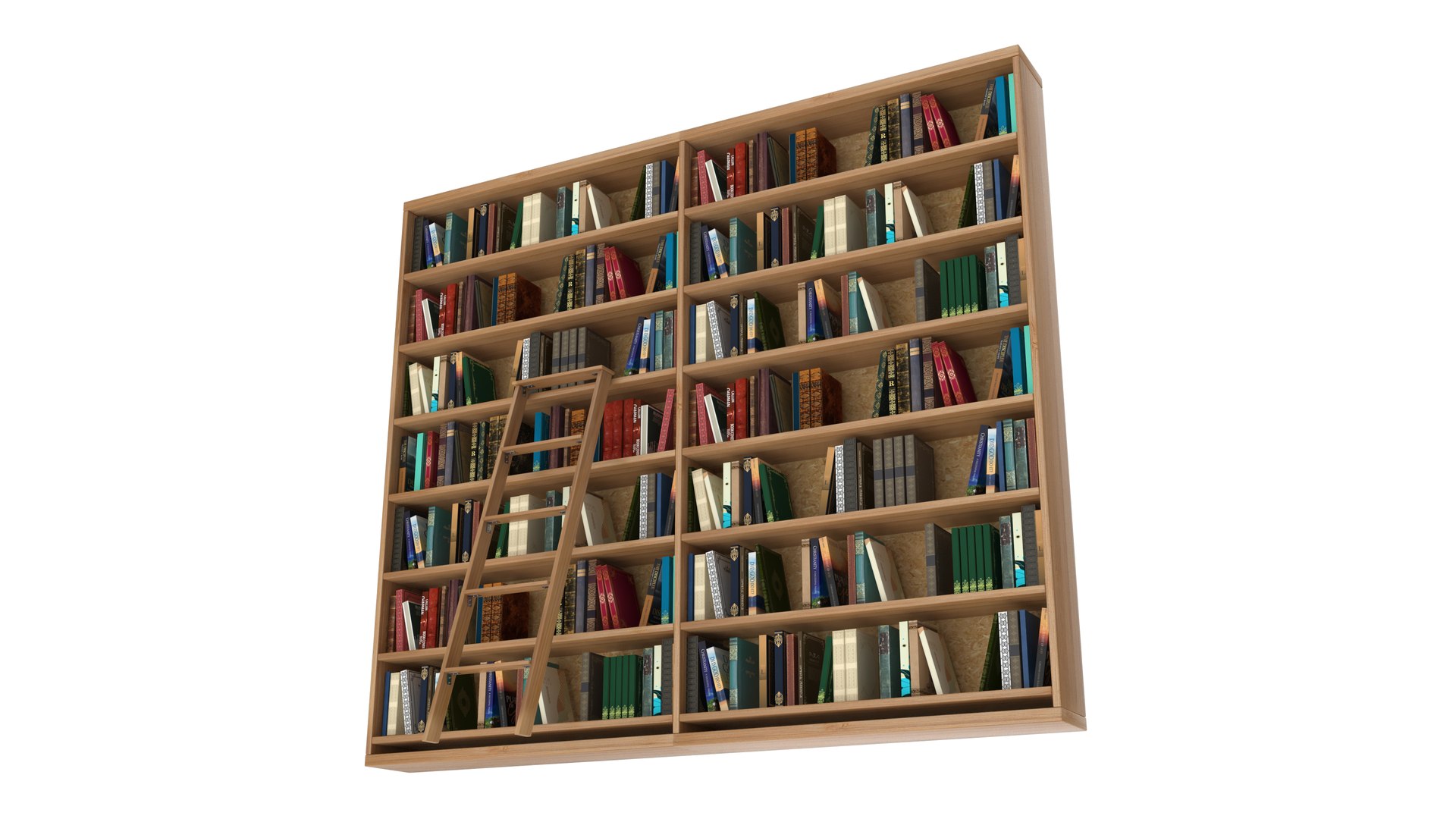 3D Wooden Bookshelf Furniture With Library Ladder Model - TurboSquid ...