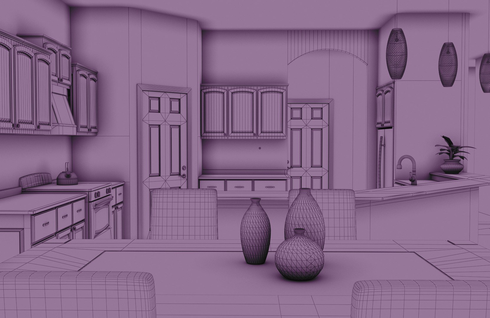 3D Model High Def Modern Classic Living Room And Kitchen - TurboSquid ...