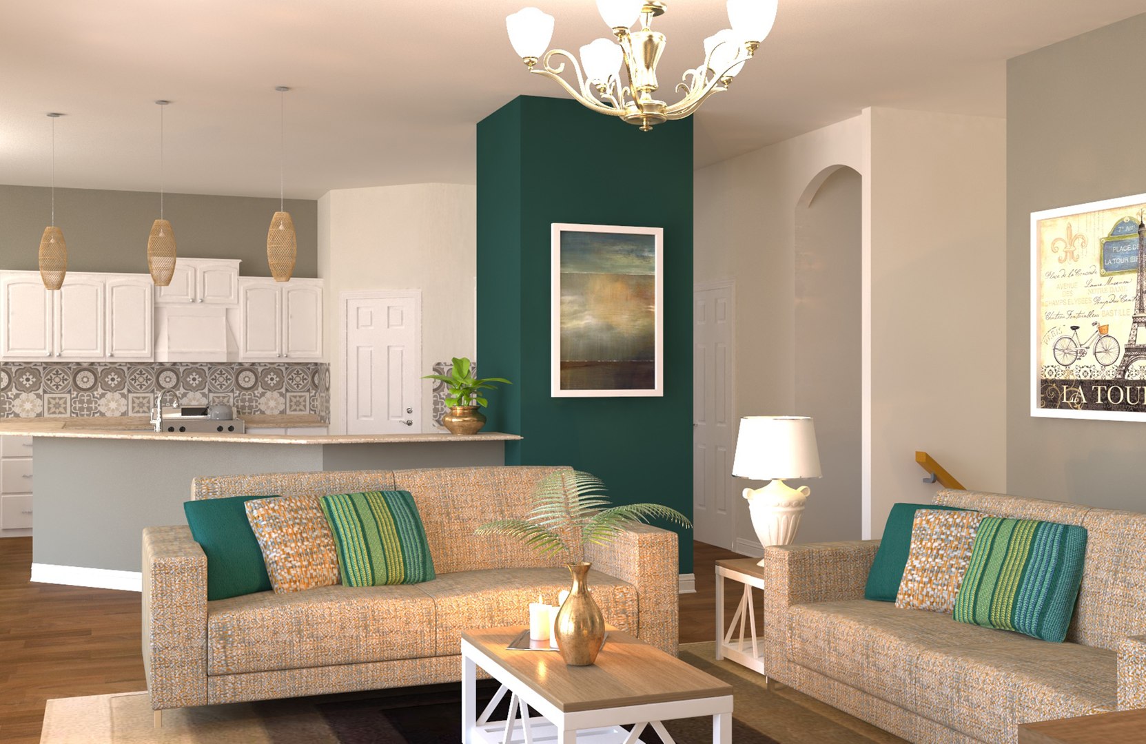 3D Model High Def Modern Classic Living Room And Kitchen - TurboSquid ...