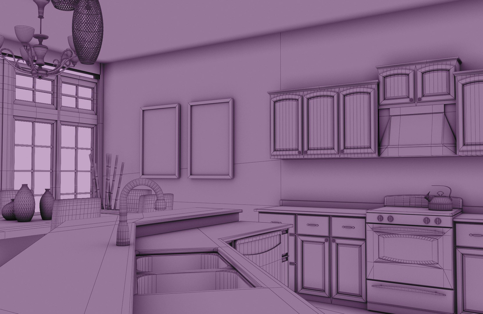 3D Model High Def Modern Classic Living Room And Kitchen - TurboSquid ...