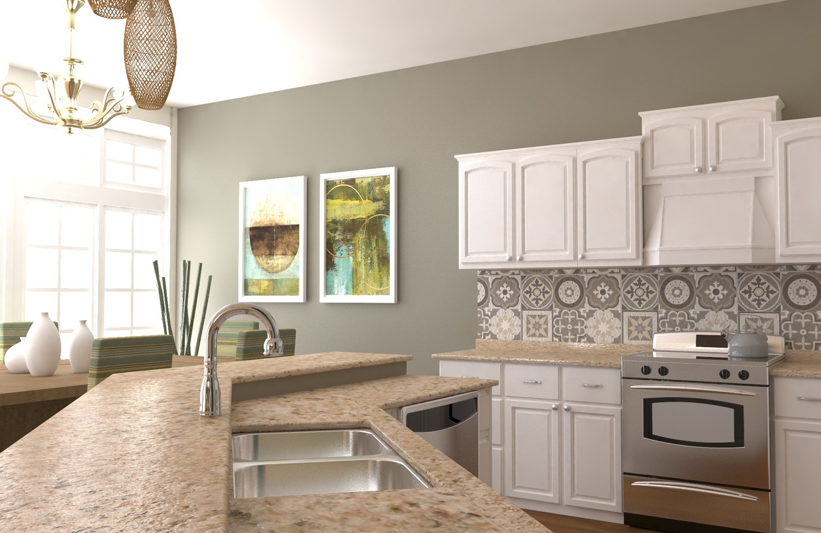 3D Model High Def Modern Classic Living Room And Kitchen - TurboSquid ...