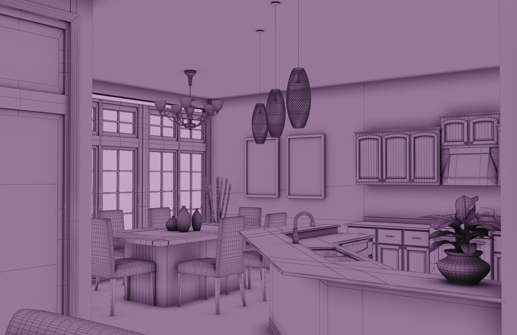 3D Model High Def Modern Classic Living Room And Kitchen - TurboSquid ...