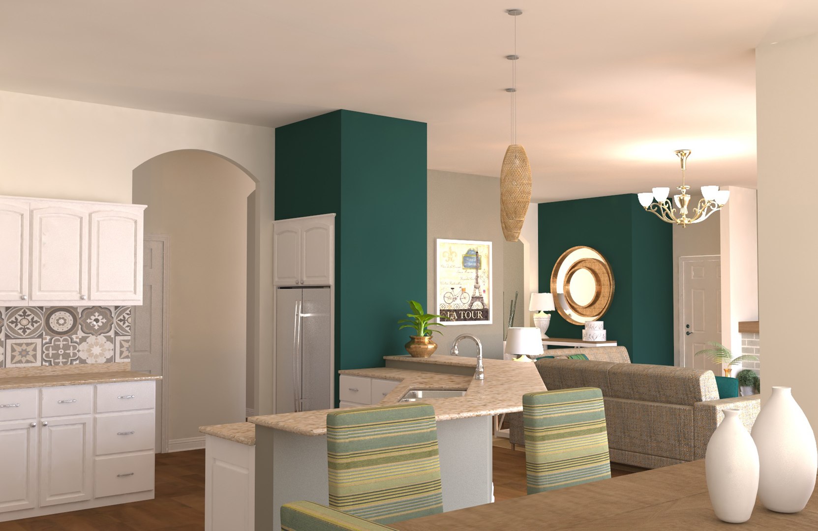 3D Model High Def Modern Classic Living Room And Kitchen - TurboSquid ...