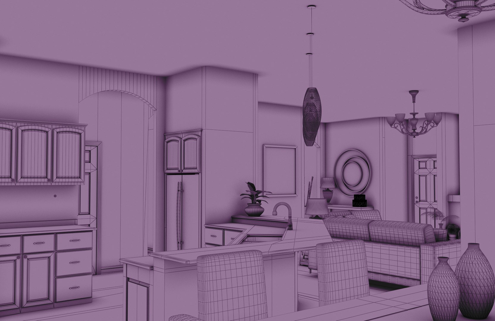 3D Model High Def Modern Classic Living Room And Kitchen - TurboSquid ...