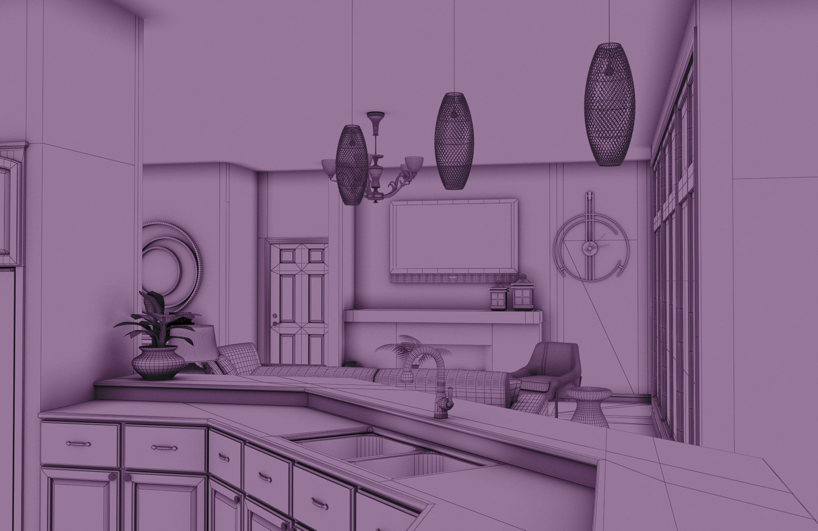 3D Model High Def Modern Classic Living Room And Kitchen - TurboSquid ...