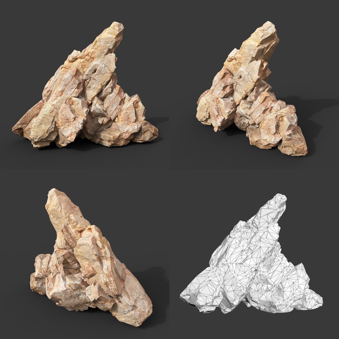 8 Low Poly PBR Yellow Rock Formation - Ultra HD 16K Texture 3D Model ...